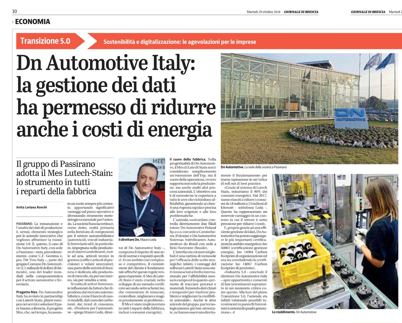 Case Study DN Automotive and Lutech Stain MES on Giornale di Brescia ...